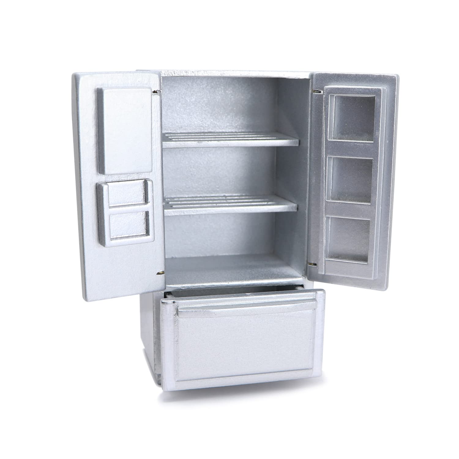 Miniature Dollhouse Fridge 1:12 Furniture Decoration Accessories Mini Refrigerator Kitchen Living Room Scene Model Ornaments (Silver)
