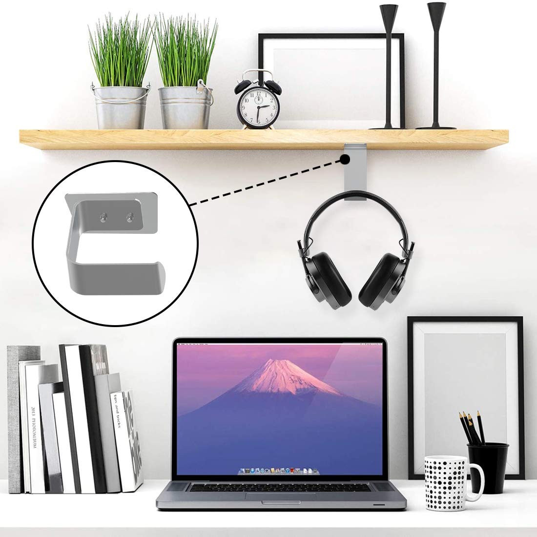 Geekria Under-Desk Headphone Stand Mount Holder/Headsets Hanger/Gaming Headset Headphone Hook/Universal Stand for All Headphones Size (2 Pcs/C/Silver)
