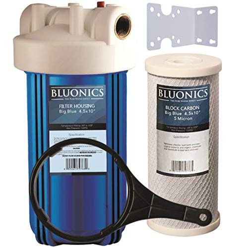 BLUONICS 4.5 x 10" Whole House Water Filter with 5 Micron 4.5 x 10" Carbon/Charcoal Block Filter Cartridge for Chlorine, Herbicides, Insecticides, Bad Taste and Odor