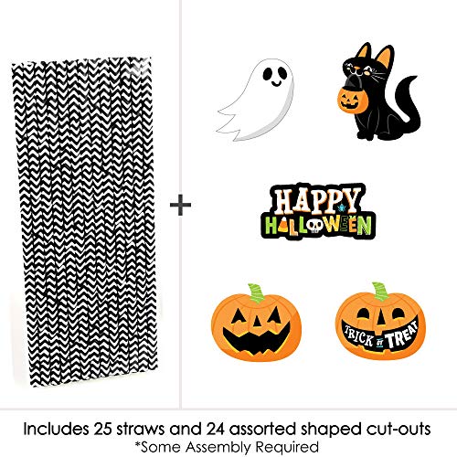 Big Dot of Happiness Jack-O'-Lantern Halloween - Paper Straw Decor - Kids Halloween Party Striped Decorative Straws - Set of 24