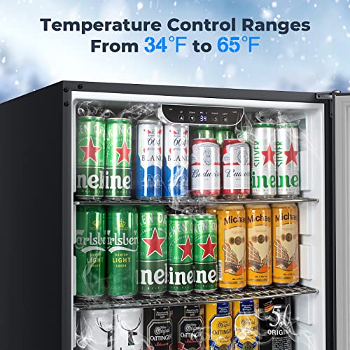 COTLIN 24 Inch Built-in Outdoor Refrigerator, 5.4 Cu.Ft Undercounter Beverage Fridge, 175 Cans Freestanding Stainless Steel Refrigerator for Residential Home Bar Commercial Use, ETL, Silver