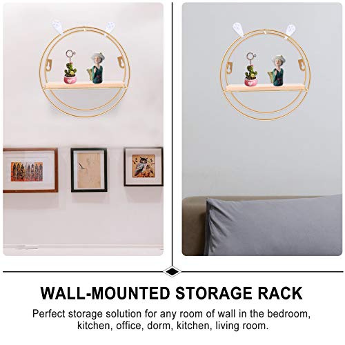 Cabilock 1pc Shelf Book Wood Sculpture Holder Rack Durable Metal Wire Vase Art Golden Wall-Mounted Wrought Room Bathroom Entryway Home Style Round Living Storage Rustic Plant Key Mounted