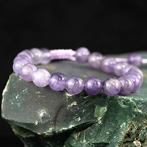 DAZCOLO Natural Gemstone Bracelet Adjustable Macrame Gems Stones 8mm Round Beads Healing Crystals Quartz Women Men Girls Gifts (lavender quartz)