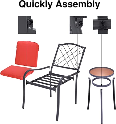 Barton 3PCS Outdoor Patio Bistro Set Chairs & Glass Table Set Porch All-Weather Cushion Furniture, Orange Red