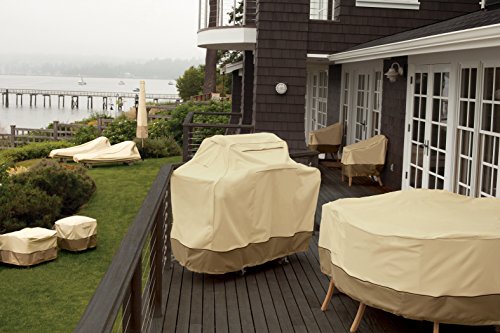 Classic Accessories Veranda Water-Resistant 66 Inch Square Patio Table & Chair Set Cover with Umbrella Hole, Outdoor Table Cover, Pebble