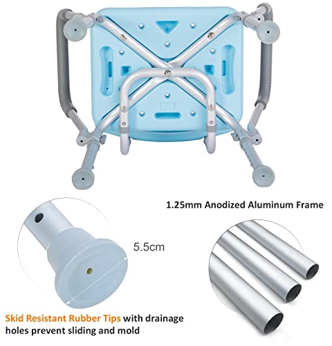 BlessReach Easily Assembled Portable Shower Chair Seat, Adjustable Shower Bench, Shower Lift Chair with Arms. (Blue)…