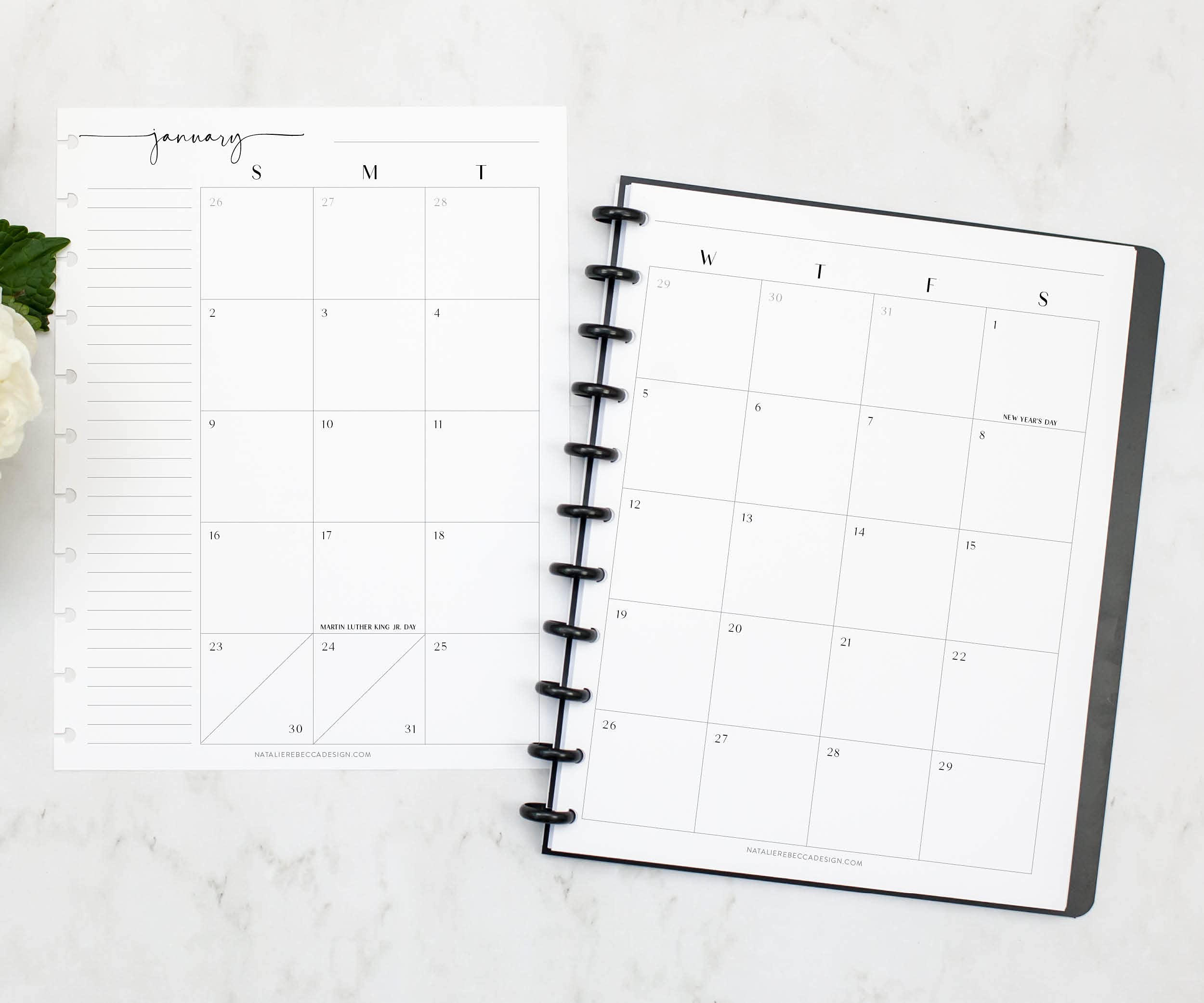 BetterNote 2024 HORIZONTAL Calendar Refill for Disc Notebook, Fits Levenger Circa, Staples Arc Jr, TUL Office Depot, Happy Planner, InkWell Press, MAMBI, NOTIQ (Modern, 11-Disc, 8.5"x11")
