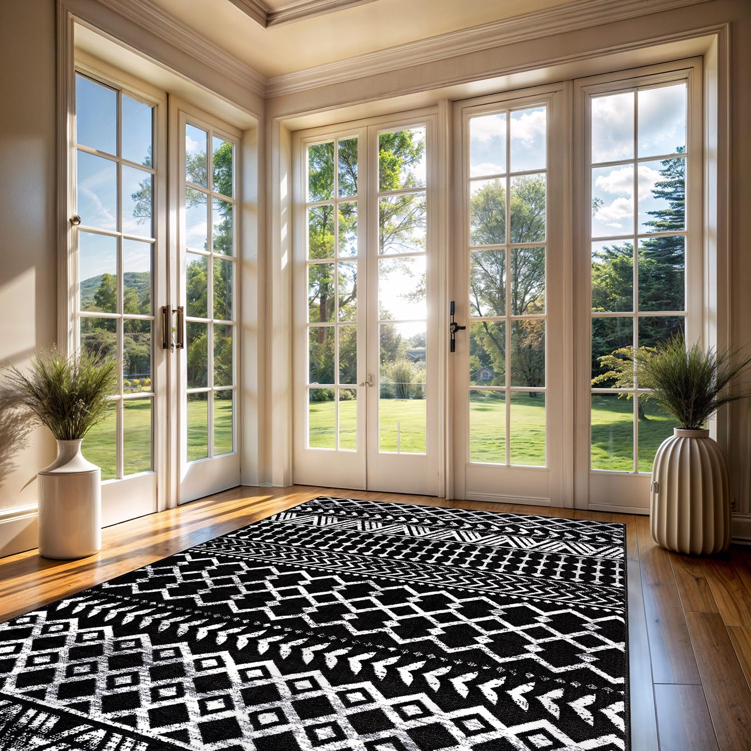 CAMILSON Boho Moroccan Black and White Rug Geometric Diamond 8x10 Area Rugs for Living Room Bedroom Kitchen Modern Bohemian Soft Stain Resistant Non-Shedding Indoor Carpet (8 x 10 Black - White)