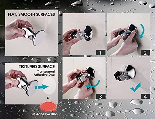 BRIGHT SHOWERS Handheld Shower Head Holder with Dual Angle Positions, Wall Suction Bracket Includes Adhesive 3M Disc, No Tools Required and Easy Installation, Chrome Finish