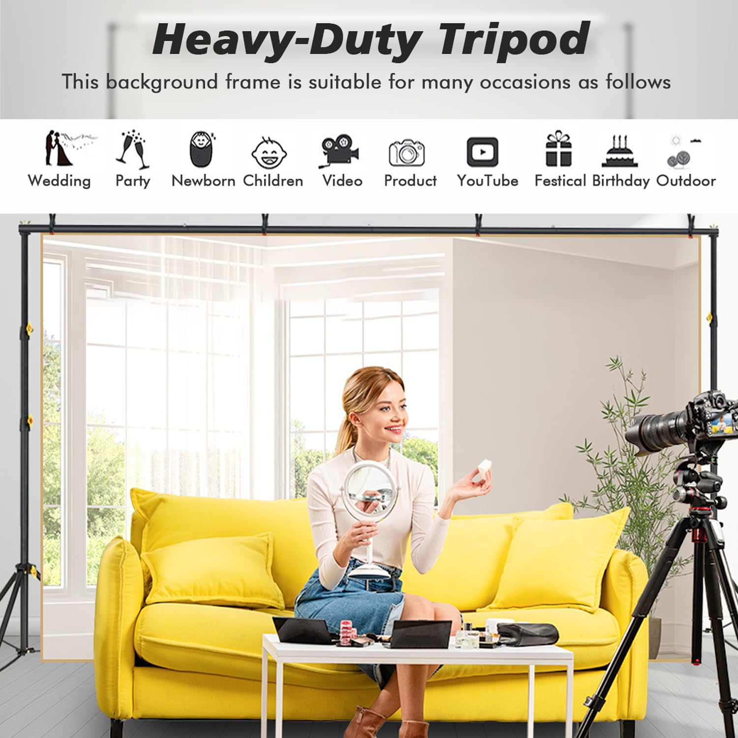 Backdrop Stand, Photo Video Studio 8.5 x10ft Adjustable Support Portable Backdrop Stand Heavy Duty for Photoshoot, Parties, Projector Screen with 2 Water Bag, 6 Backdrop Clips,6 Curtain Ring Clip