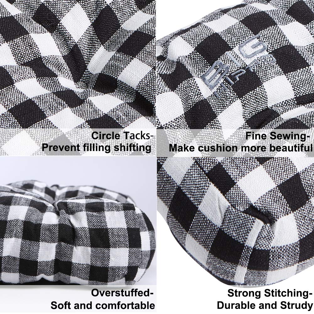 Big Hippo Chair Pad Tufted Chair Cushion for Indoor/Dining Chairs Kitchen Chair Pads with Ties Buffalo Check Chair Cushion Pad 17"x17", Black and White Plaid(2 Pack)