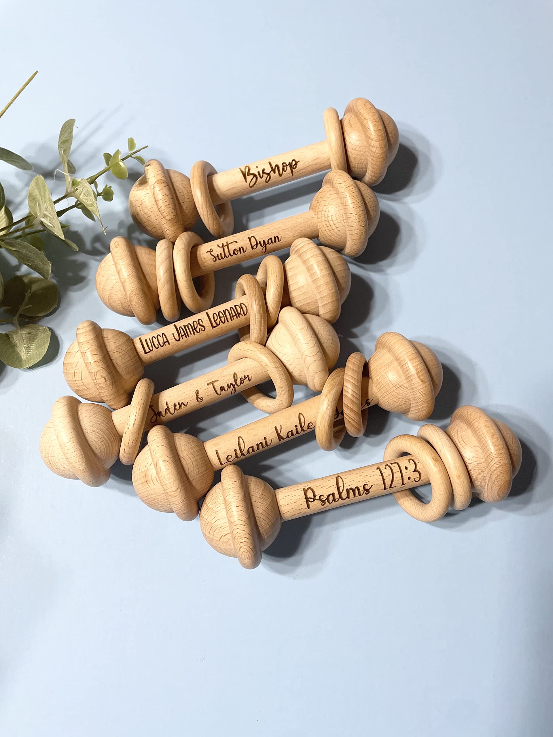 Baby Salute Personalized Custom Rattle Natural Beechwood Baby Rattle Name Engraved Educational Baby Boy or Girl Newborn Gift Baby Shower Keepsake