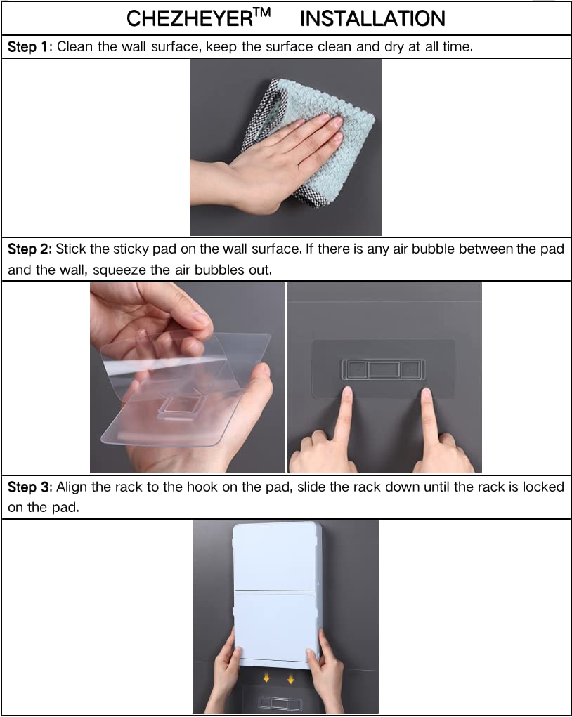 CHEZHEYER Wall Mounted Strong Adhesive Foldable Floating Shelf Rack for Food Preparation & Work; Punching-Free Storage Rack for Kitchen, Dining Room (Light Blue)