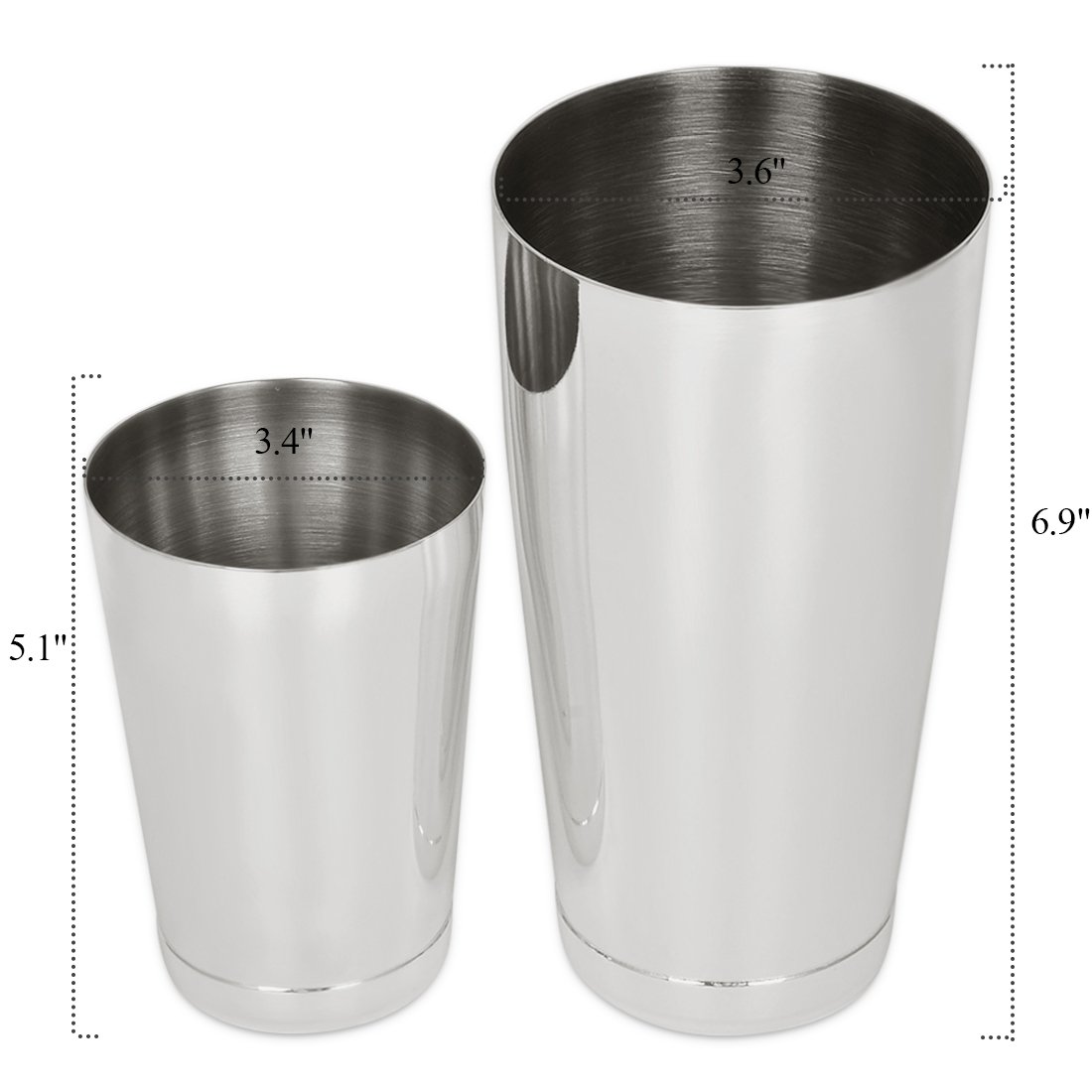 Barfame Boston Shaker Tins 304 Stainless Steel Cocktail Shaker with 2 Pieces: 18oz & 28oz (Silver)