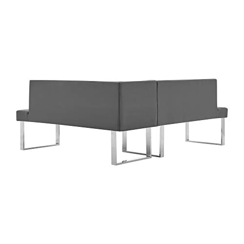 Armen Living Amanda Sectional in Grey Faux Leather and Chrome Finish