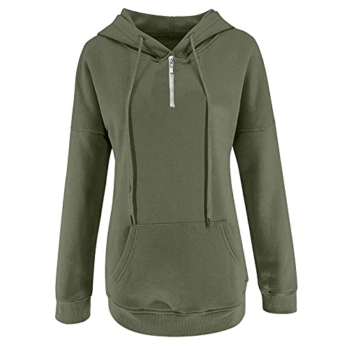 Baralonly Hoodies for Women Pullover Casual Zipper Hooded Sweatshirts Loose Long Sleeve Fall Tops Drawstring Pullover Shirts