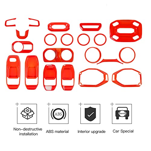 CheroCar 21PCS Full Set Interior Decoration Trim Kit for 2018-2021 Jeep Wrangler JL JLU & Gladiator JT Steering Wheel, Air Conditioning Vent, Reading Light, Speaker (Red)