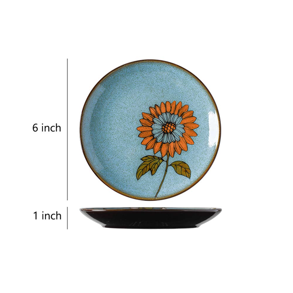 Bicuzat 6-Inch Porcelain Snack Plate, Banquet Dessert Plate, Flower and Bird Pattern, Set of 4