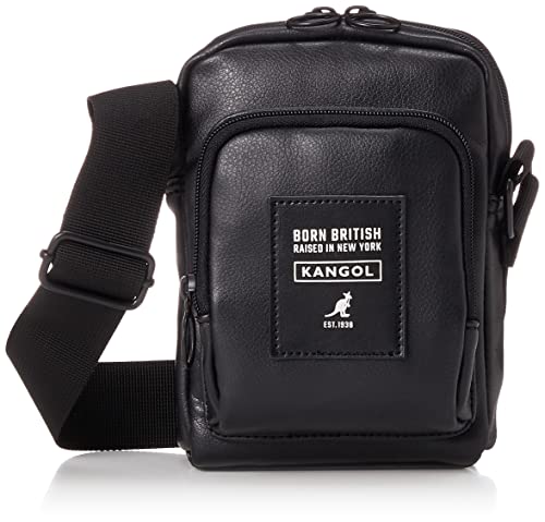 Kangol Shoulder Bag, Logo Patch, Leather-like Synthetic Leather, Vertical Type, Black