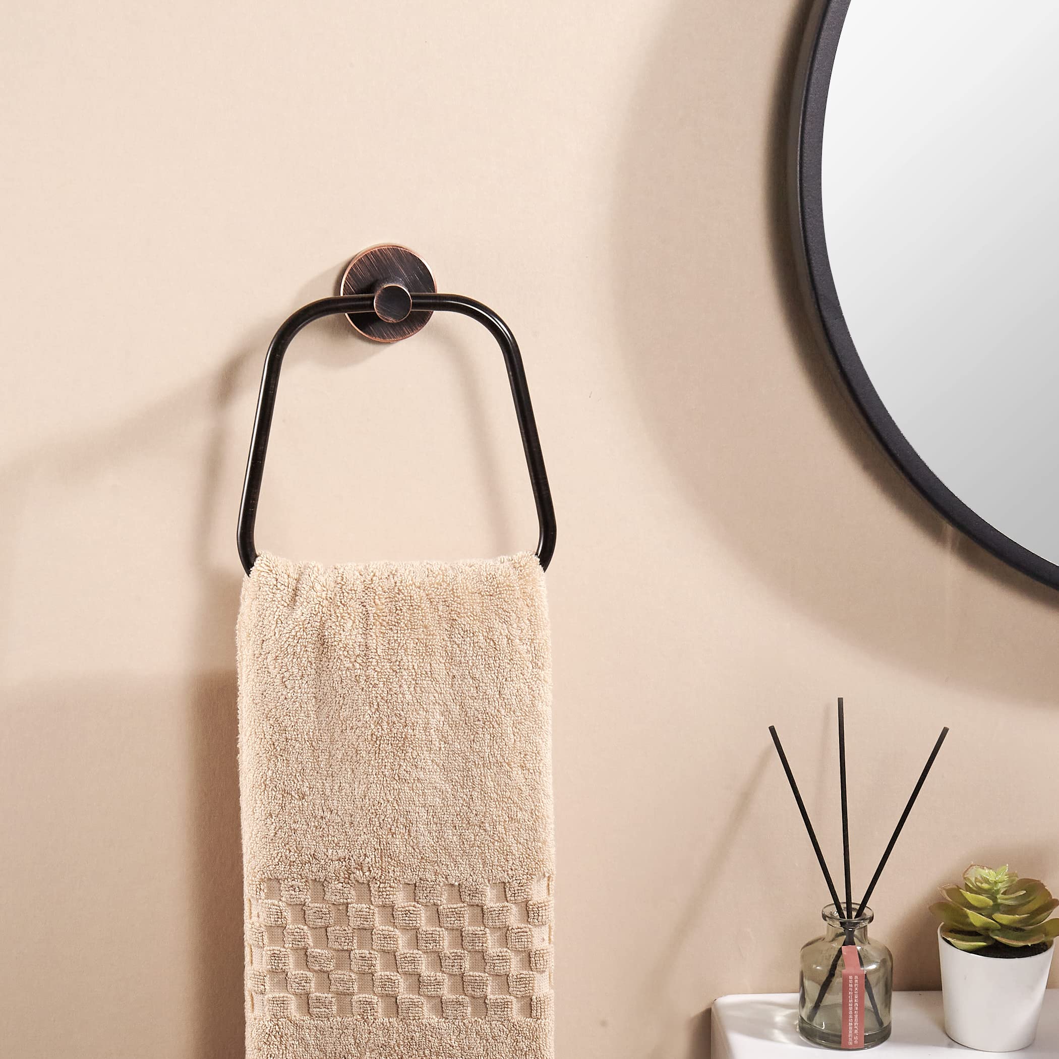 Bronze Hand Towel Holder, Bathroom Towel Ring Oil Rubbed, Bath Hand Towel Hangers Wall Mounted Farmhouse Rustic ORB Stainless Steel Trapezoid