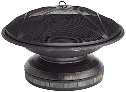 Bristol Black Iron Outdoor Fire Pit Round 35" Steel Mesh Wood Burning with Spark Screen and Fire Poker for Outside Backyard Patio Camping Deck - John Timberland