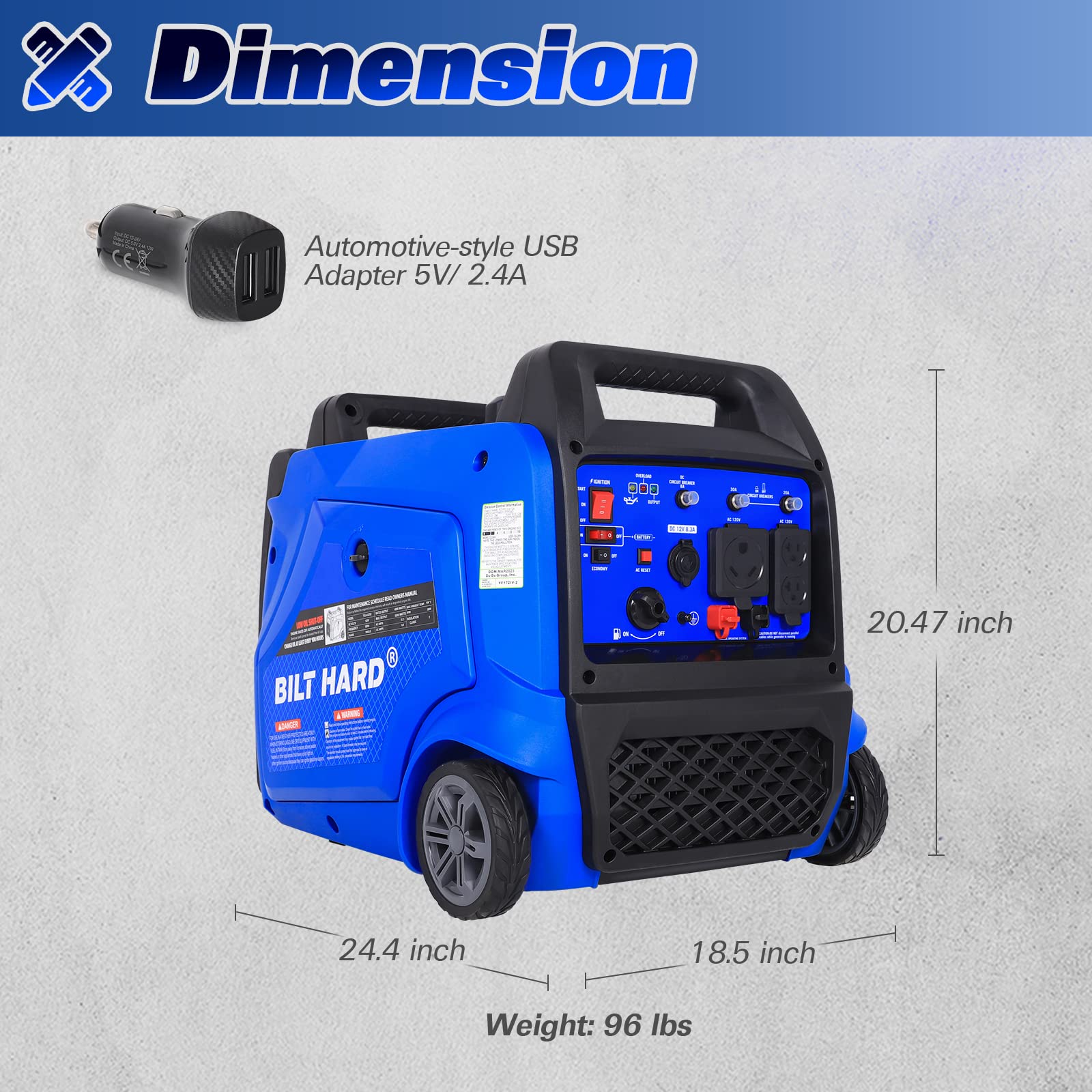 BILT HARD Generator 5500 Watt, Dual Fuel Quiet Inverter Generator with Electric Start, 120V NEMA 5-20R, NEMA TT-30R and 12V DC Output, 224cc Portable Outdoor Generators for Home Backup and RV Ready