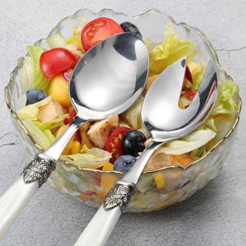 CATHYLIN Salad Servers Stainless Steel Salad Serving Set Salad Fork and Spoon