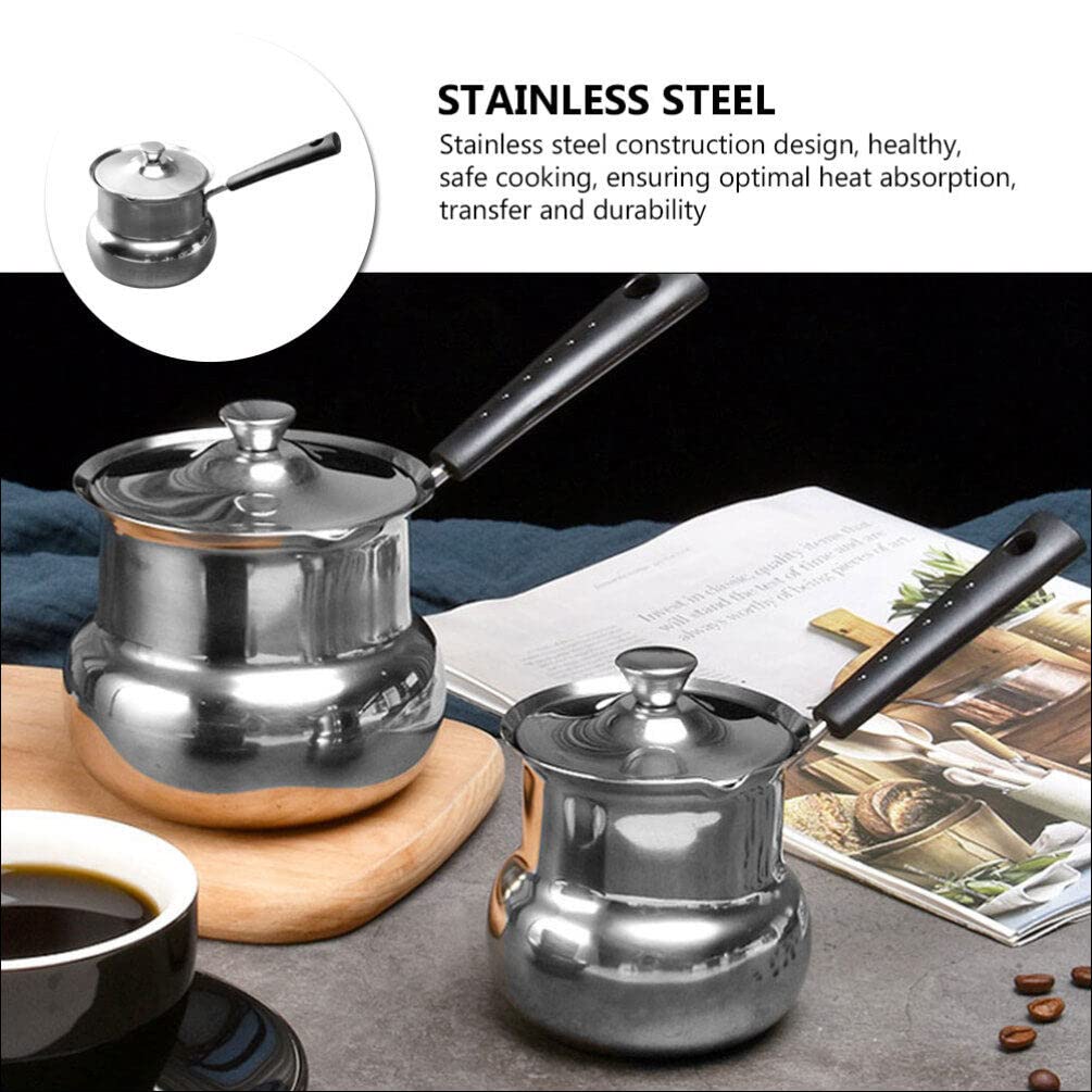 CALLARON Stainless Steel Sauce Pan Cooking Pot with Lid Handle Milk Warmer Pot Butter Melting Pot for Stove Top Chocolate Coffee Tea Soup Warming