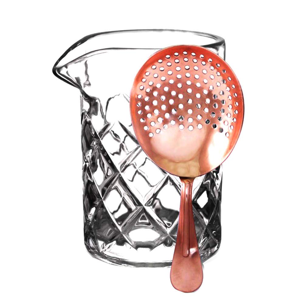 BarConic® Diamond Pattern Mixing Glass with Copper Plated Julep Strainer