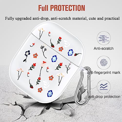 Case for Airpod Case 2nd Generation,Floral Cute Airpods Case,Airpod Case 1st Generation,Clear Kawaii Airpod Case Cute Cover with Keychain (Floral 1st/2nd Case)
