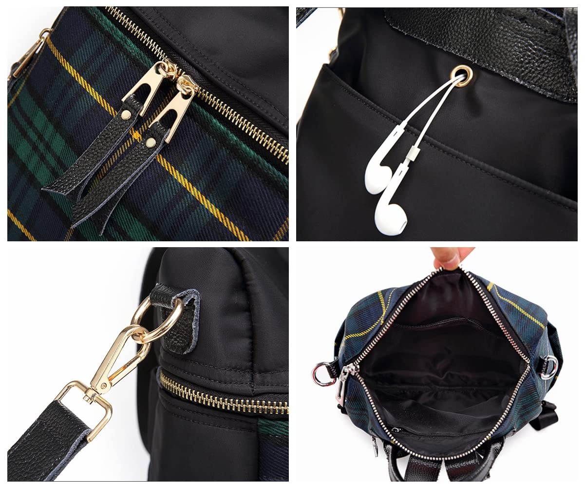 Mn&Sue Plaid Backpack Purse for Women Fashion Casual Daypack Dual-use Travel Shoulder Bag Nylon Rucksack (Green Plaid) One_Size