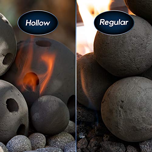 Ceramic Fire Balls | Set of 5 | Modern Accessory for Indoor and Outdoor Fire Pits or Fireplaces – Brushed Concrete Look | Midnight Black, 6 Inch