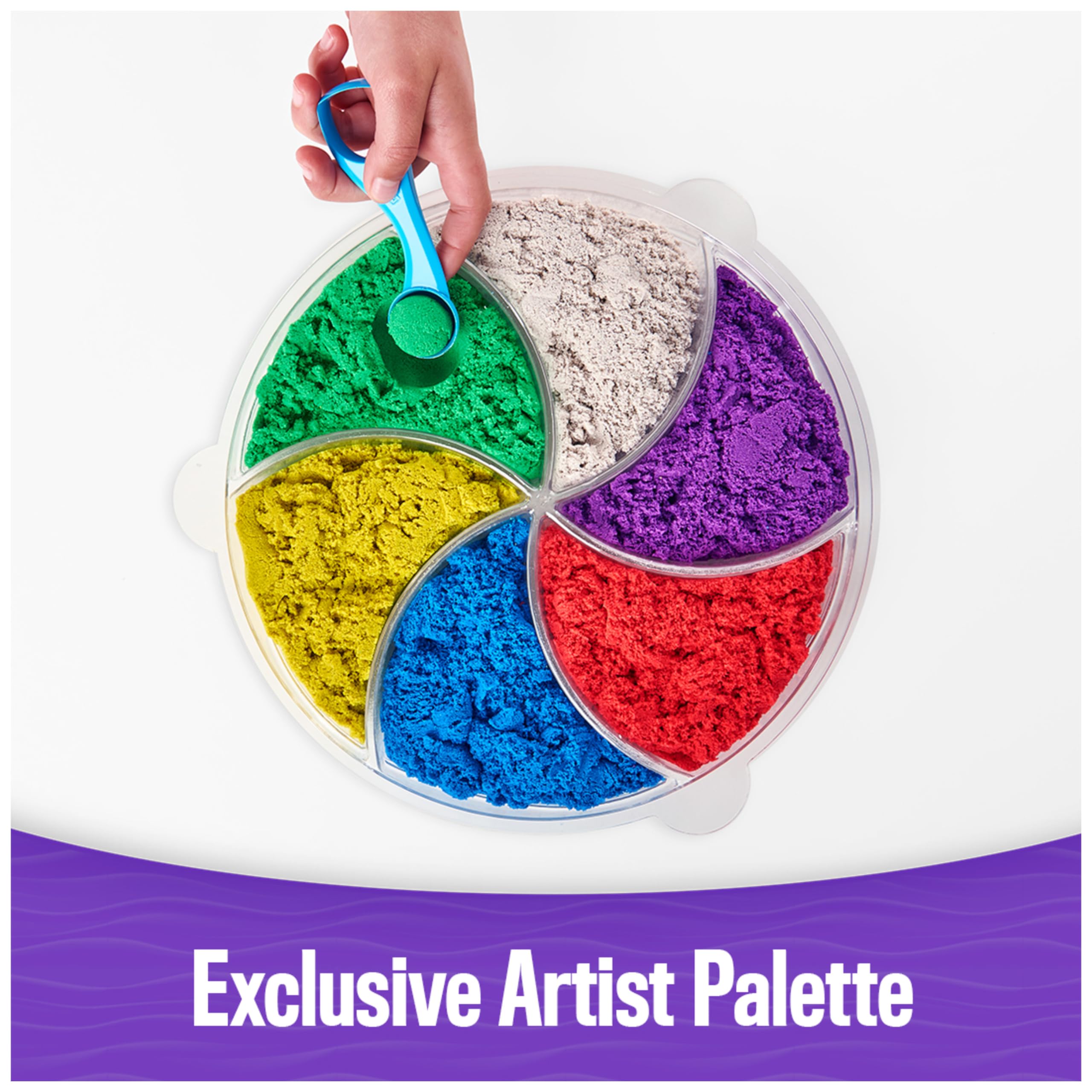 Kinetic Sand, Deluxe Swirl N’ Surprise Playset with 2.5lbs Play Sand (Red, Blue, Green, Yellow, White & Purple), 4 Tools, Sensory Toys for Kids