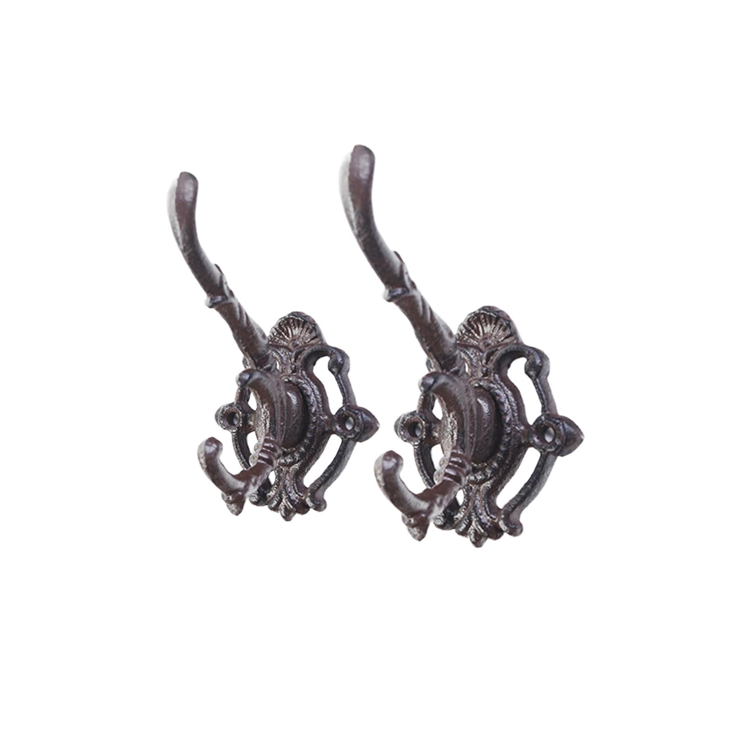 HIZEFSOO 2PCS Cast Iron Vintage Double Wall Mounted Hooks - Rustic Coat Hooks - Decorative Cast Iron - Vintage Decorative Cast Iron Wall Mounted Coat Hooks - Hooks for Coats, Hats, Purse, Towels