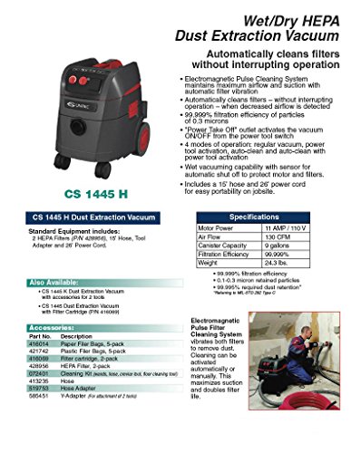 C.S. Unitec CS 1445 H 9 gal HEPA Wet/Dry Industrial Vacuum Cleaner 157 CFM - Made in Germany