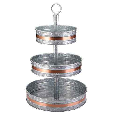 Cedilis Three Tiered Serving Stand, Rustic Metal Cupcake Stand, Galvanized TieredĀ Serving Tray for Dessert, Appetizers, Farmhouse Fruit Stand, Decorated for Fall