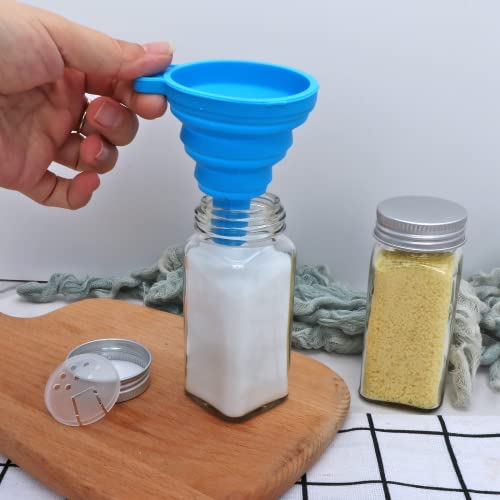 Datttcc 52 Pack Glass Spice Jars,Reusable Clear 4 OZ Square Seasoning Containers with Silver Metal Caps and Pour/Sift Shaker Lids Spice Jars with Labels and Funnel Sets for Cabinet,Kitchen Pantry