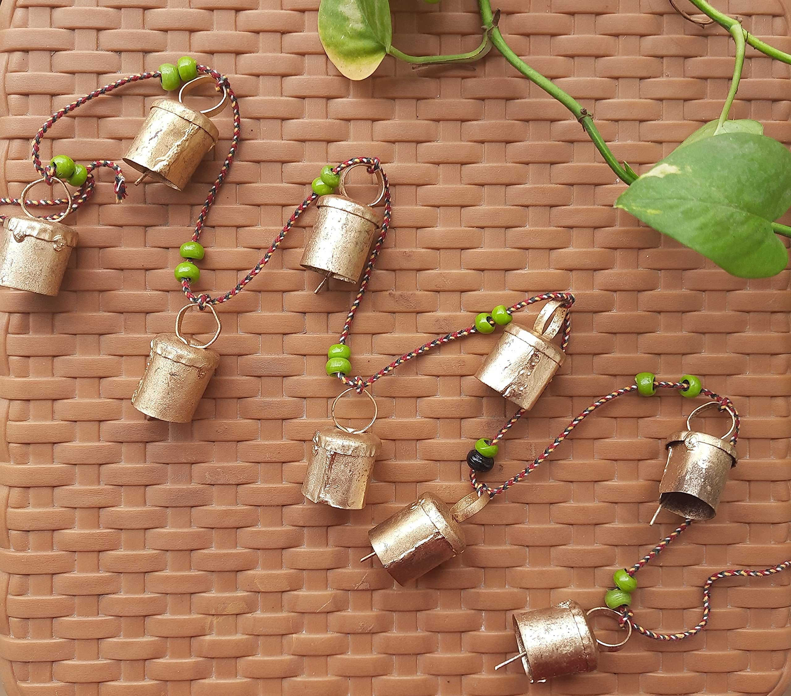 Generic Rustic Vintage Bell Hanging String for Home Decor Wall Door Window Decoration, Garden and Outdoor- 10 Handmade Cowbells Gifting