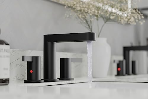 Black Bathroom Faucet 3 Hole, KPAIDA 8 Inch Widespread Bathroom Faucets for Sink 3 Hole Matte Black Bathroom Sink Faucet with Pop Up Drain and Water Supply Lines