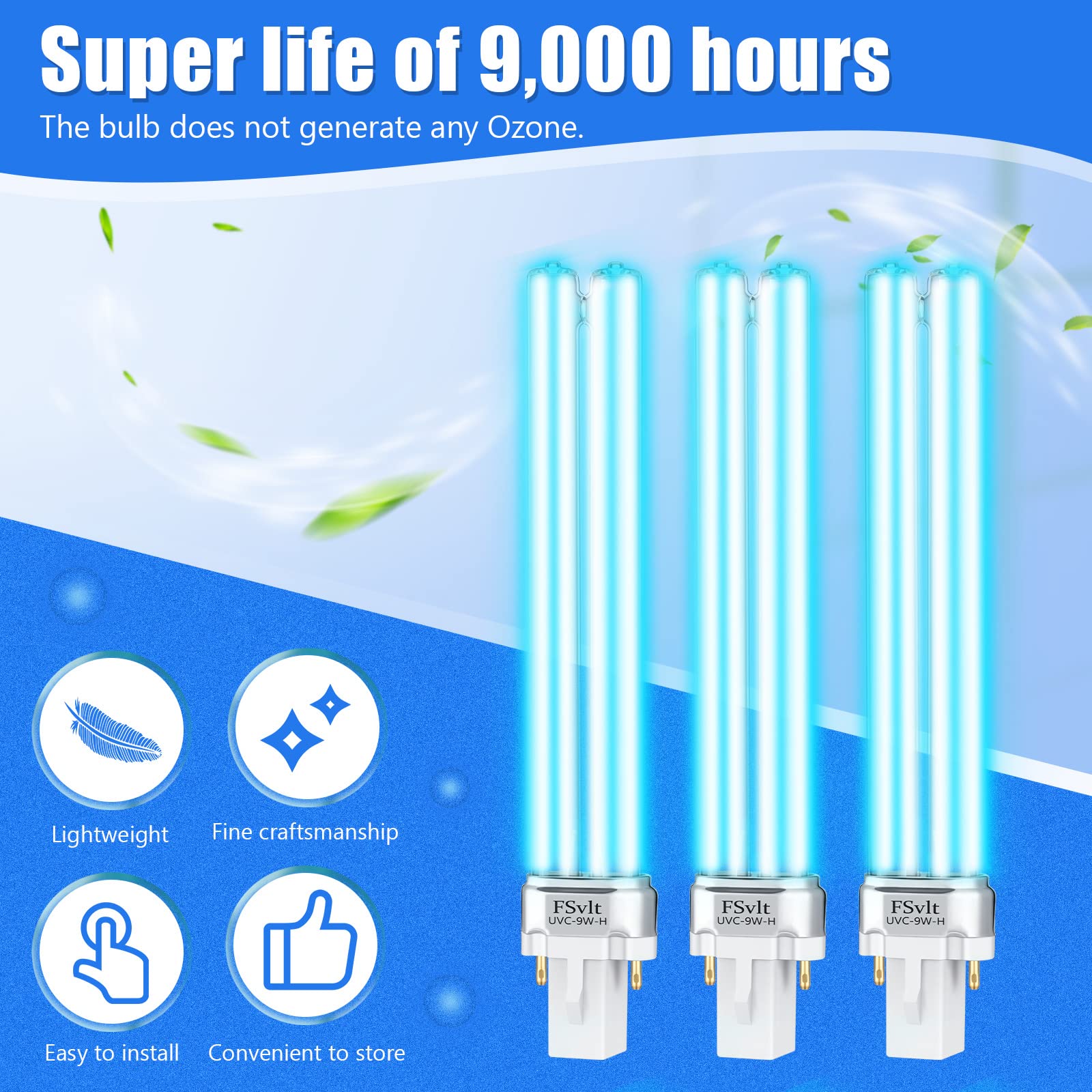 Kittmip 2 Pieces UV UV-C Light Bulbs 9W G23 Base Replacement Bulb for Outdoor Pond Clarifier Lamp Compatible with UVE9 CF400 CF500 UVCP-9 JUP-01 303B 304B D200 R18 R18D R2000