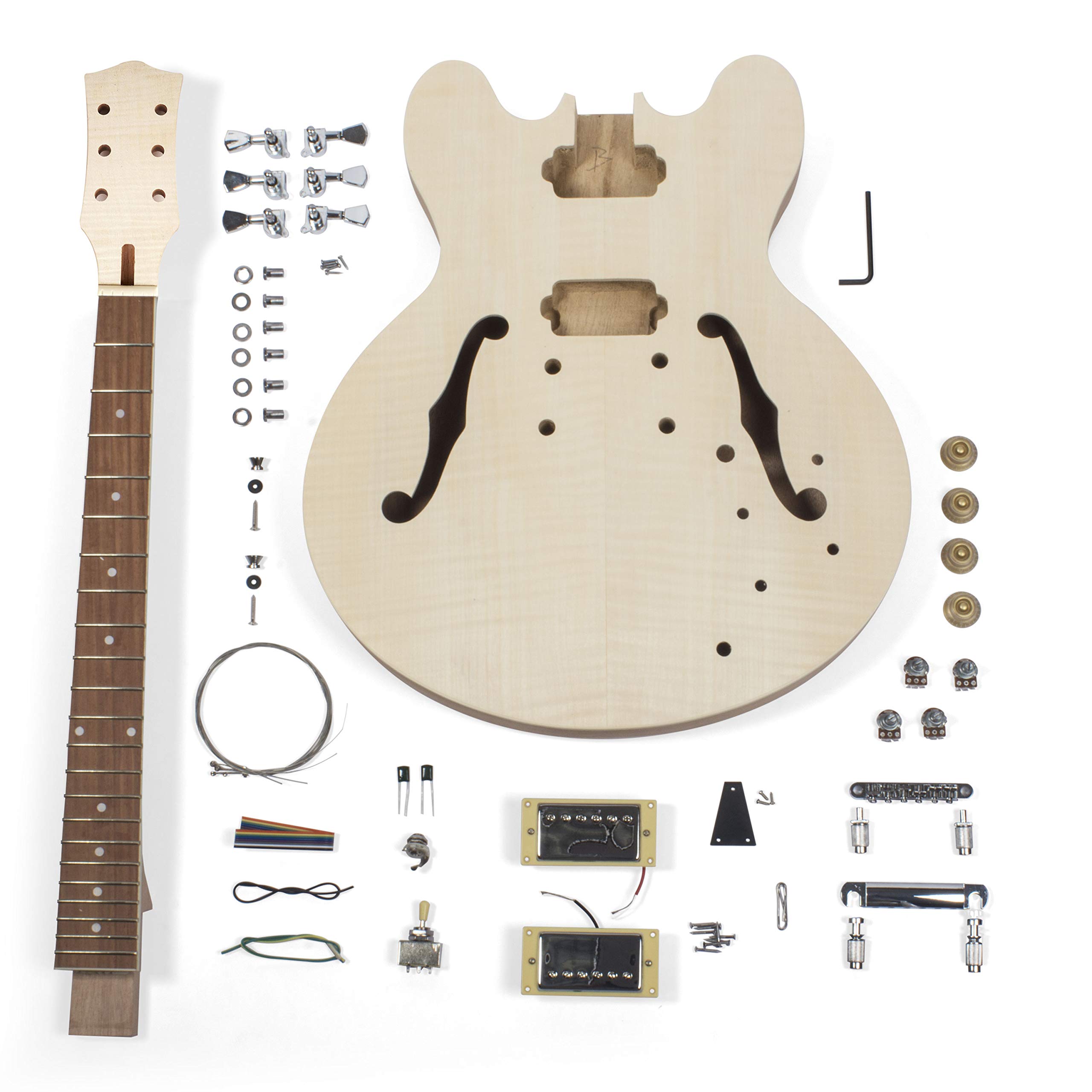 StewMac Semi Hollow DIY Build Your Own Electric Guitar Kit with Cherry Sunburst Finishing Set