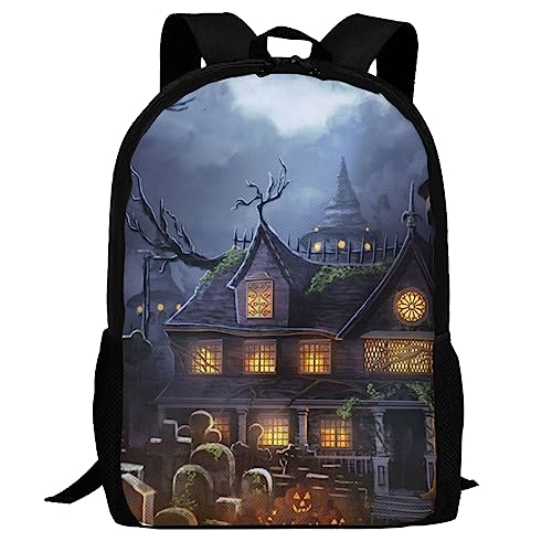 BAFAFA Halloween haunted house Printed Large Backpack Travel Bag Business Work Daypack Laptop Backpacks
