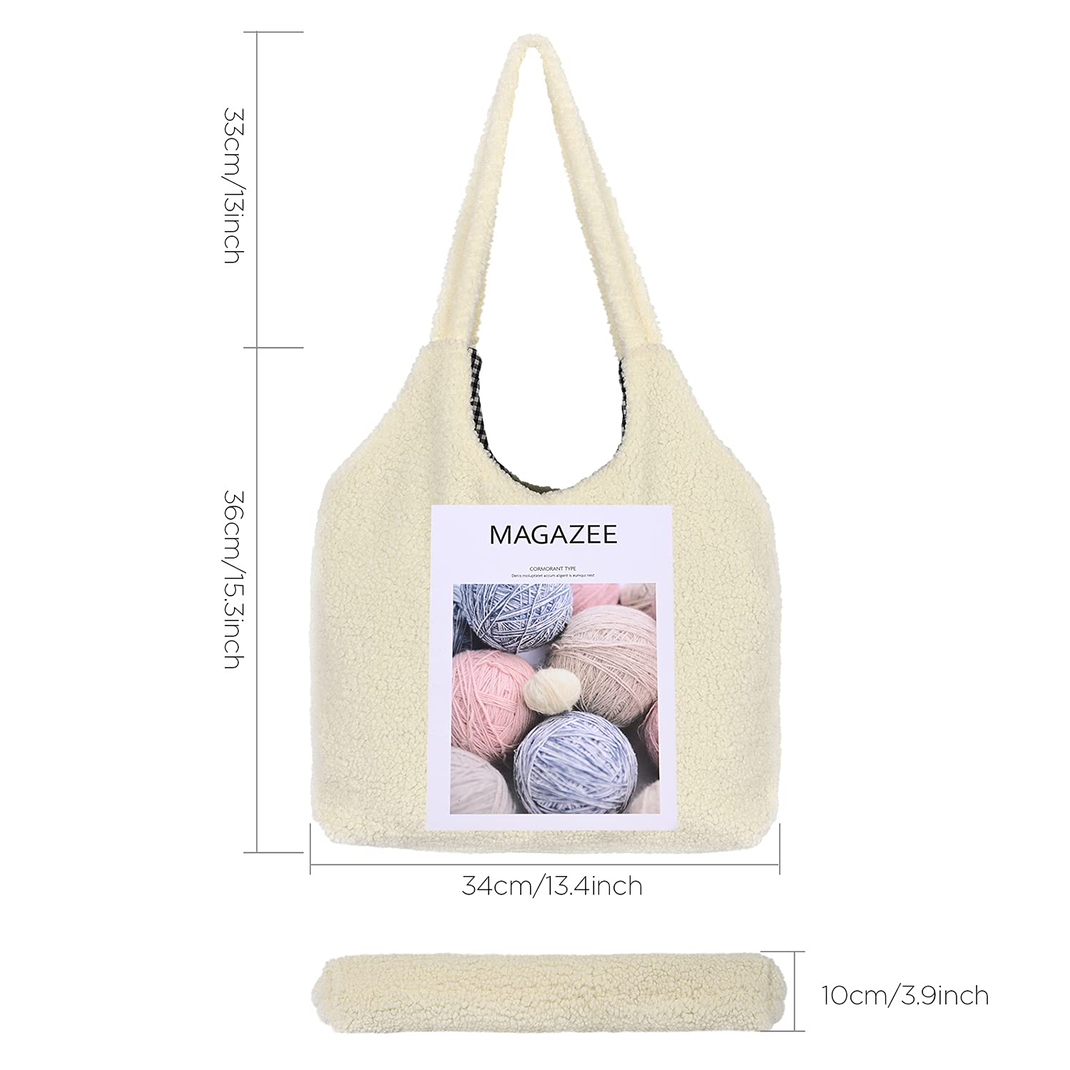FVVMEED Plush Lamb Bag Tote Purse Lamb Like Fabric Shoulder Bag Simple Shoulder Women Casual Handbag