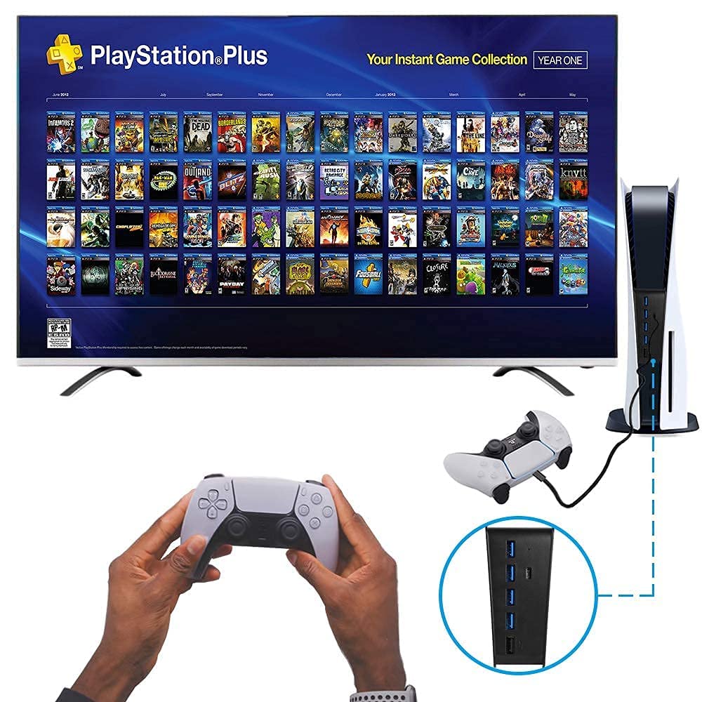 arVin USB Hub for PS5, High Speed Transmission USB Extender Splitter Adapter, Hub Charger for Playstation 5 Game Console, with 4 USB & 1 USB A Charging Port & 1 USB C Port for Playstation 5