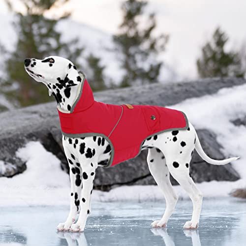 Dog Winter Coat Jacket, Dog Cold Weather Coats Vest, Warm Fleece Lining Dog Snow Coat for Small Medium Large Dogs Red M