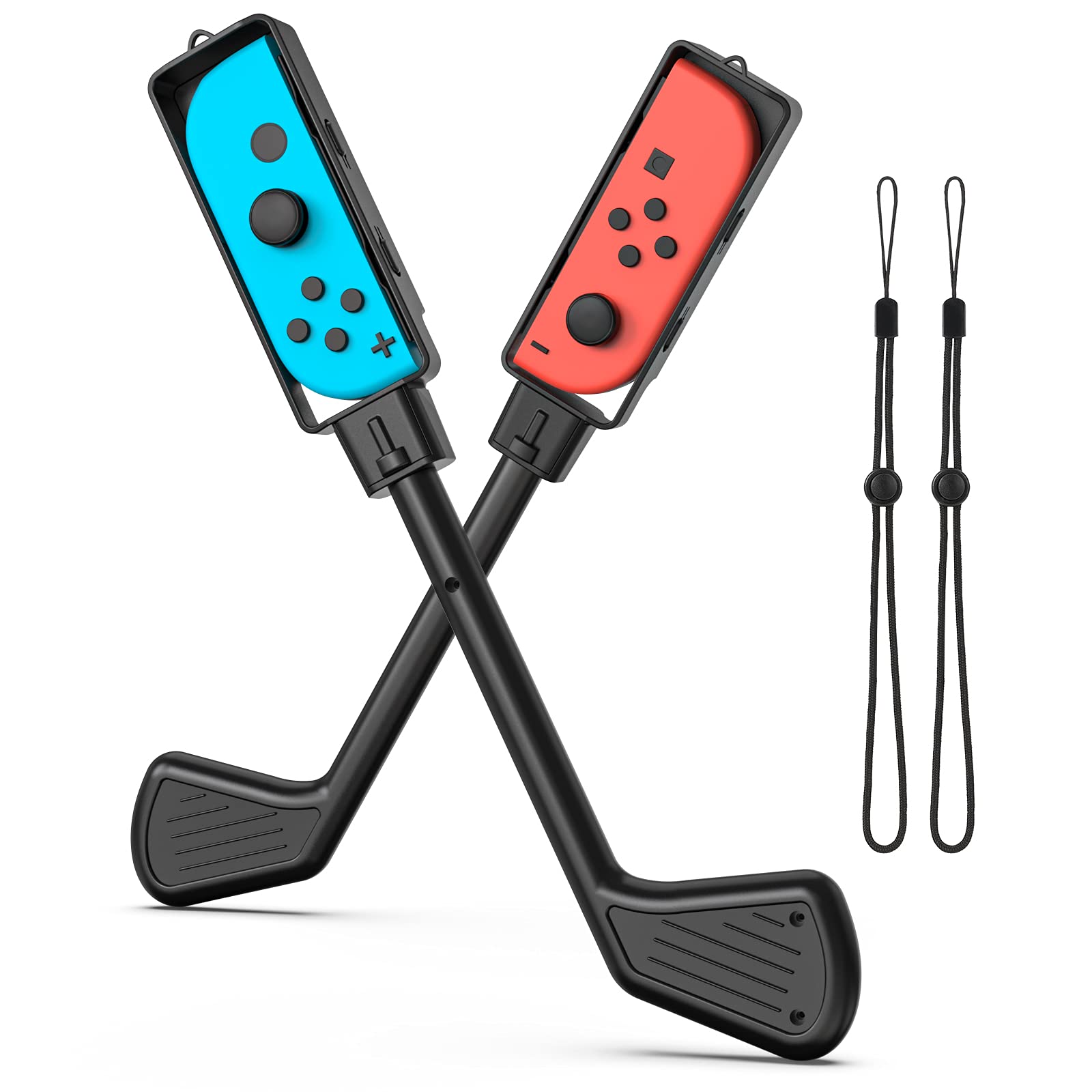 MoKo Golf Clubs Fit with Switch/Switch OLED Model (2021) Mario Golf: Super Rush Golf Handle Grips Game Accessories Kit Fit with Joy-Con Controller 2 Pack with Rotatable Golf Rod &Wrist Strap, Black