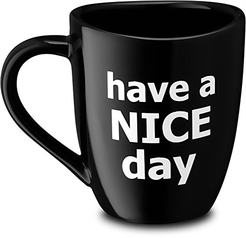 Decodyne Have a Nice Day Funny Coffee Mug, Funny Gifts for Women and Men with Middle Finger on the Bottom - 14 oz. (Black)