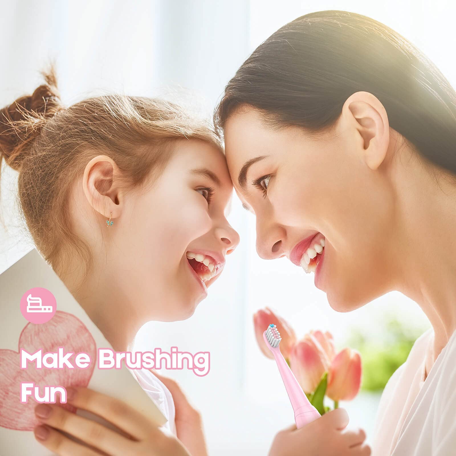 DADA-TECH Kids Electric Toothbrush Rechargeable Pink Age 3+ (Unicorn and Dog)