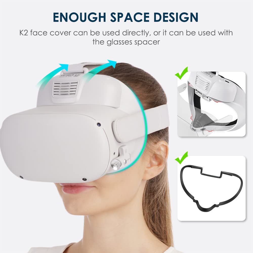 KKCOBVR K2 Face Cover with PU Leather Facial Interface Only Compatible with Meta Quest 2 Accessories Relieve Lens Fogging and Replace Fits with Oculus Quest 2 Elite Head Strap