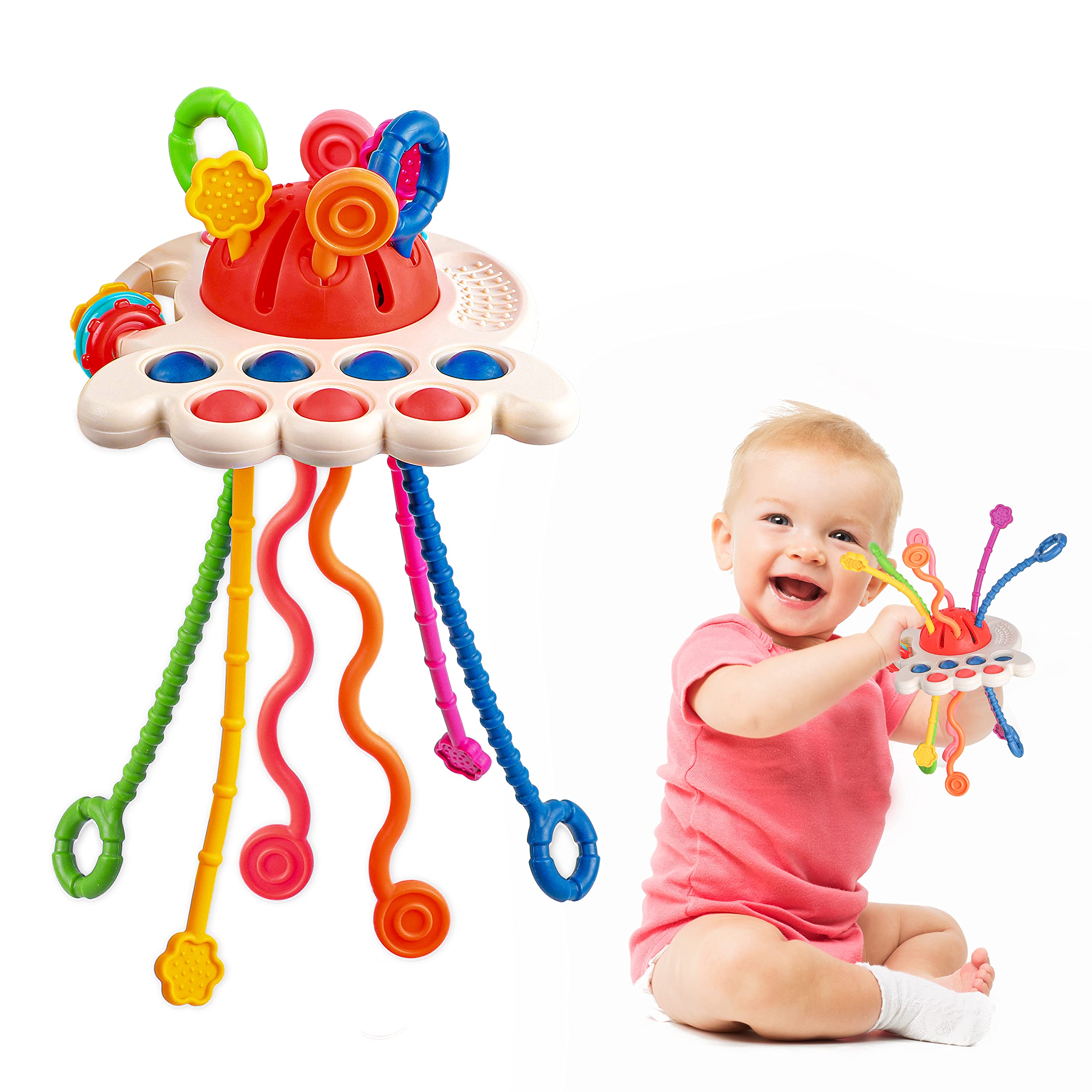 Baby Montessori Sensory String Toys for 1 Year Old, AMTIOPS Cat Pull String Toy for Developing Baby Motor Skill Sensory Toys for Toddlers 1-3 & Learning Pull Toys